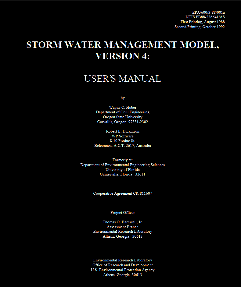 SWMM4 Manual In PDF Form – SWMM5, ICM SWMM, ICM InfoWorks, InfoSWMM, InfoSewer